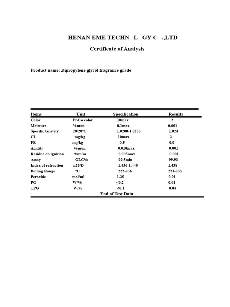 COA-DPG - FRAGRANCE GRADE | PDF