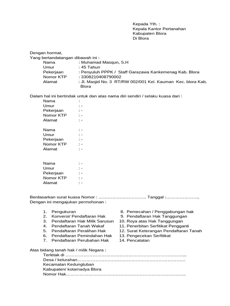Surat PERMOHONAN KE BPN-Br | PDF