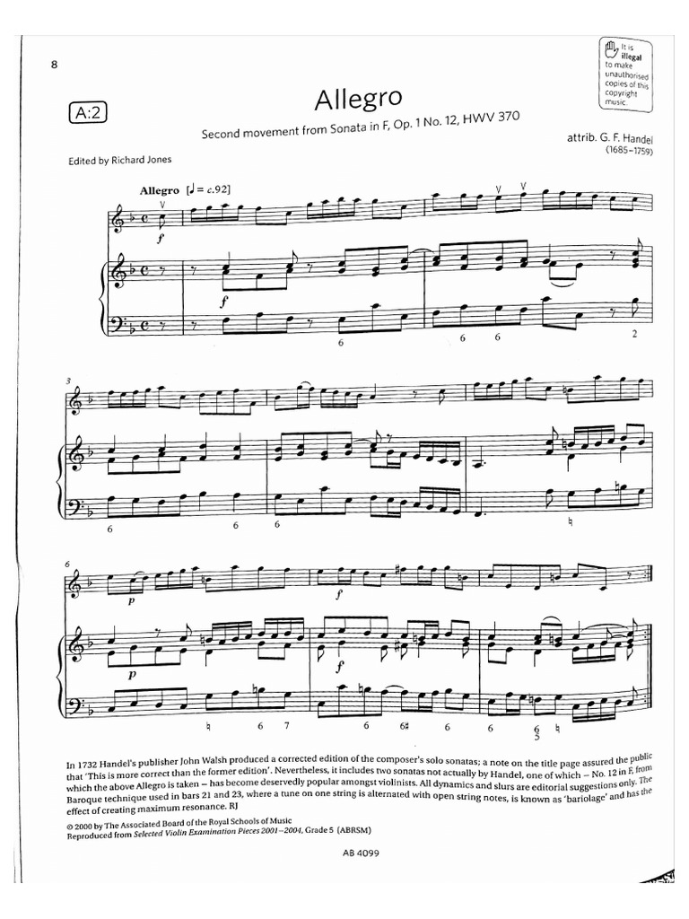 Allegro, Handel - Piano Accompaniment | PDF