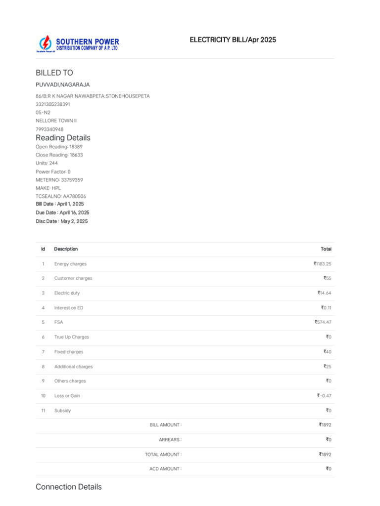 Apspdcl - Bill | PDF