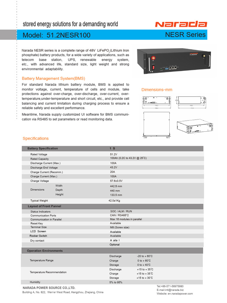 narada-nesr-series-48v-100ah-lithium-battery | PDF | Lithium Ion Battery | Electrical Engineering