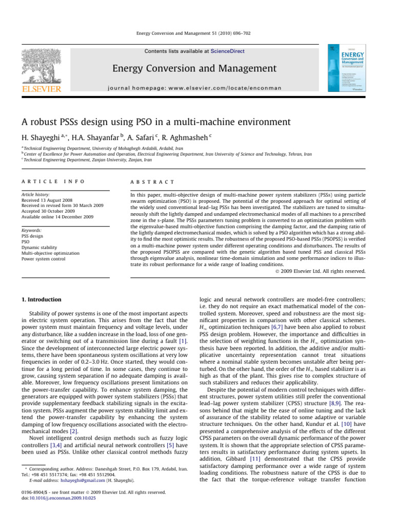 38 a Robust PSSs Design Using PSO in a Multi-machine Environment | PDF ...