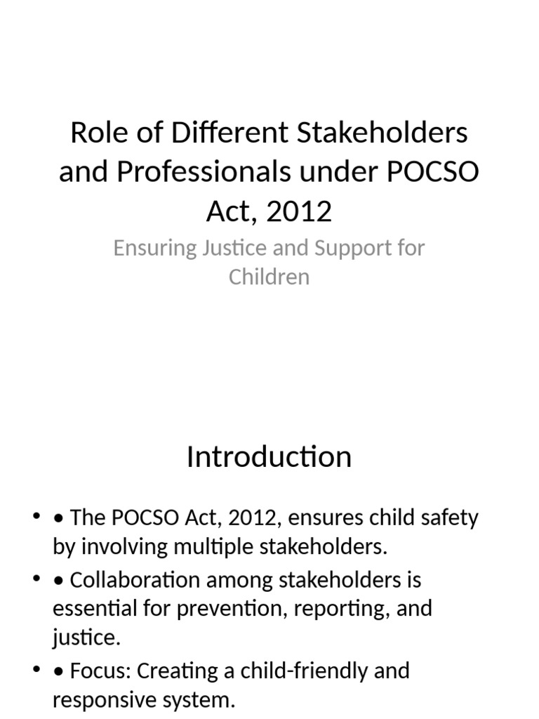 Role_of_Stakeholders_Under_POCSO_Act_Presentation | PDF | Non Governmental Organization | Justice