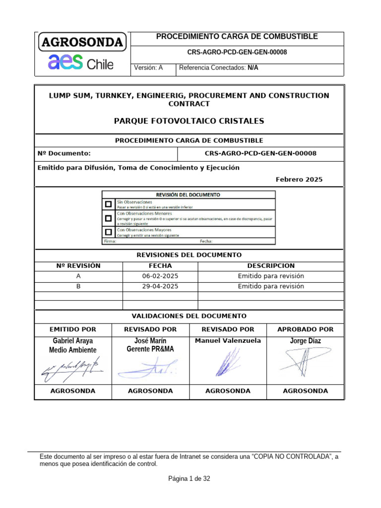 CRS-AGRO-PCD-GEN-GEN-00008-Rev (B) Carga de Combustible | PDF