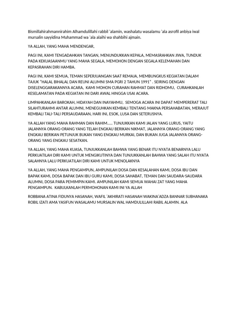 Doa Reuni Alumni SMA PGRI 2 1991 | PDF
