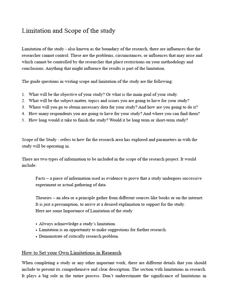 Research Limitations Scope | PDF | Sampling (Statistics) | Sample Size Determination