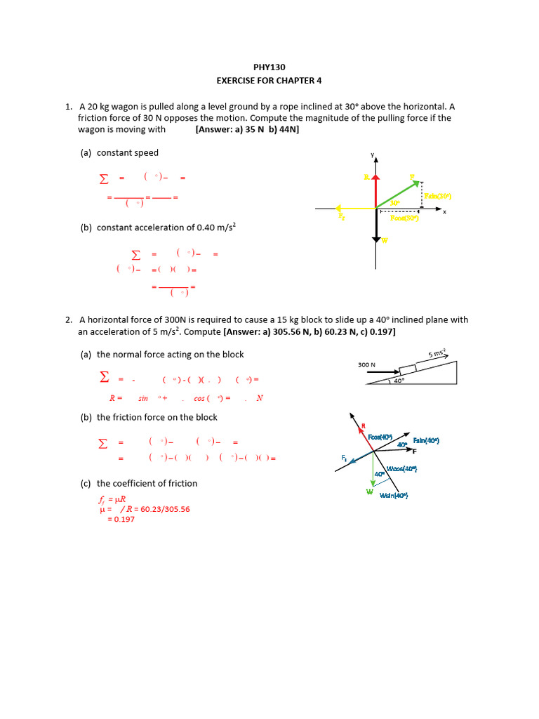 Physics Exercises: Forces and Equilibrium | PDF | Force | Mechanics