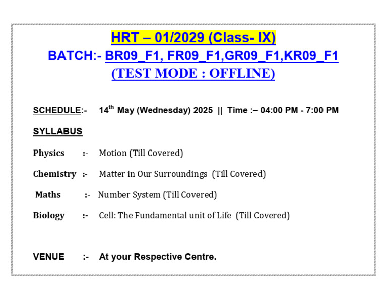 HRT-01 Class-Ix 14.05.2025 | PDF