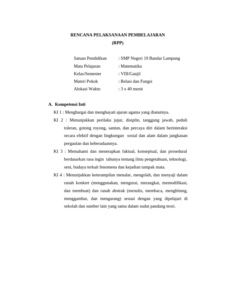 RPP Bentuk Penyajian Fungsi | PDF