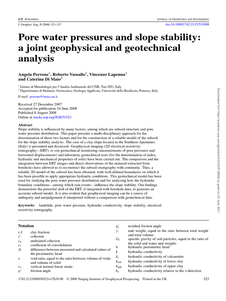 GT-Pore Water Pressures and Slope Stability - A Joint Geophysical and ...