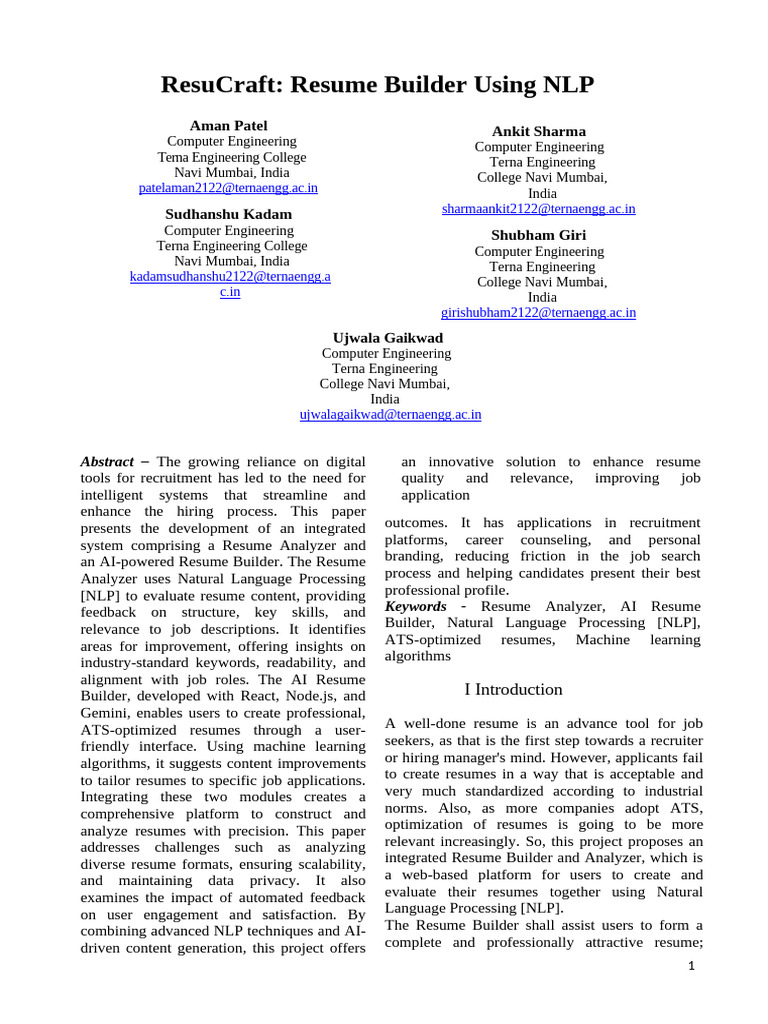 Research Paper Resume Builder B13 Final | PDF | Artificial Intelligence ...