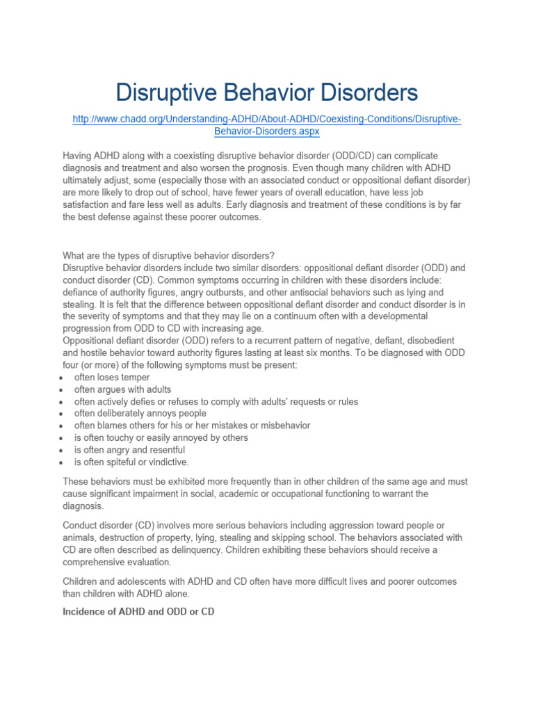 ADHD and Disruptive Behavior Disorders | PDF | Attention Deficit ...