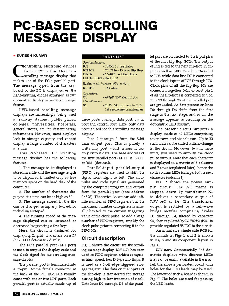 PC-based Scrolling Message Display | PDF | Rectifier | Light Emitting Diode