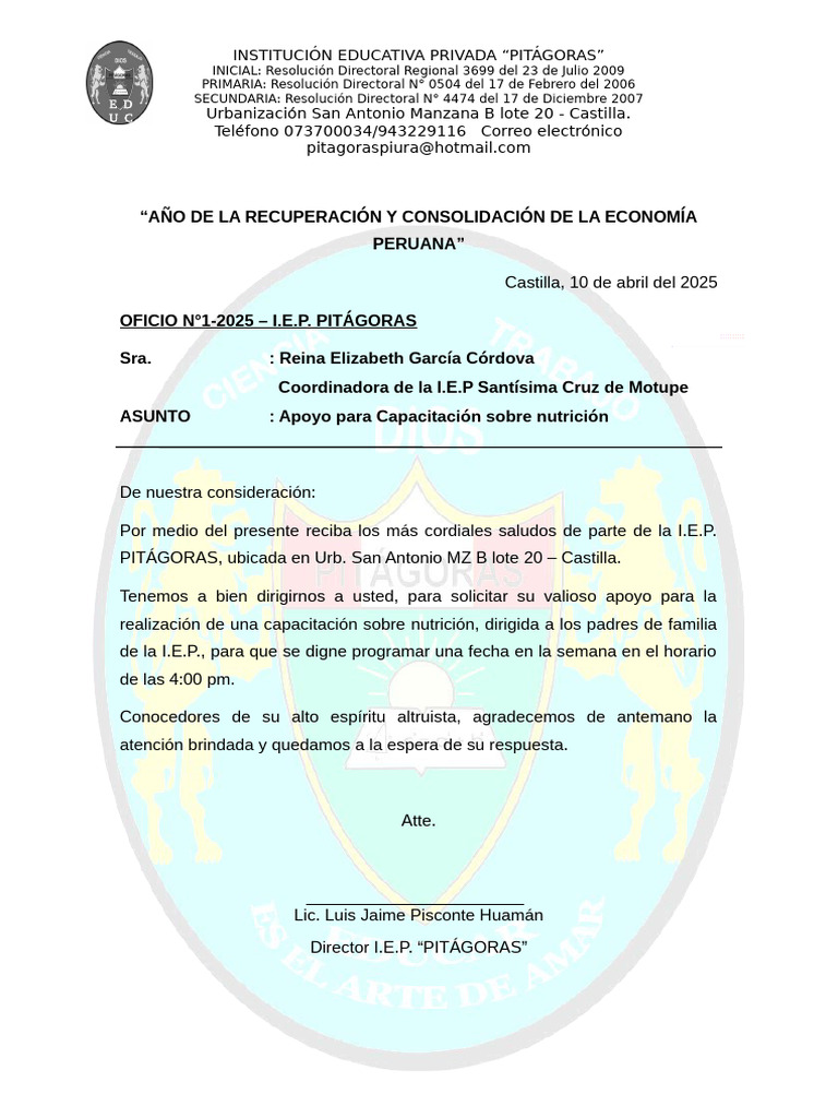 Oficio 1 Posta Tacalá | PDF