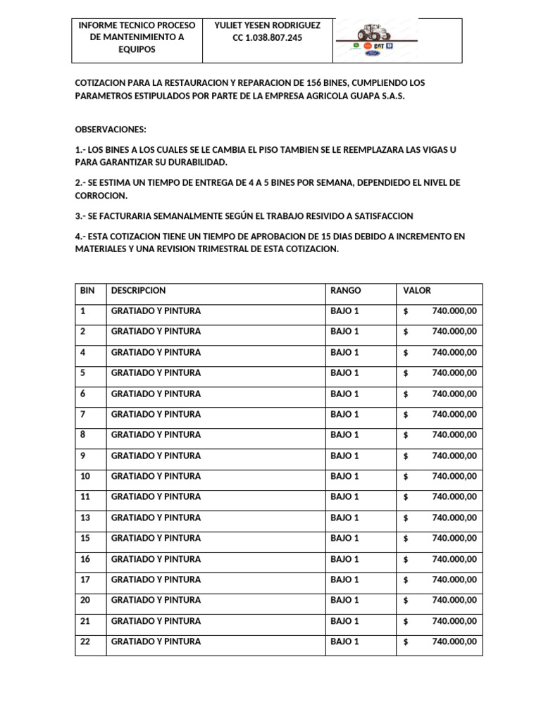 Cotización Restauración de Bines 2023 | PDF