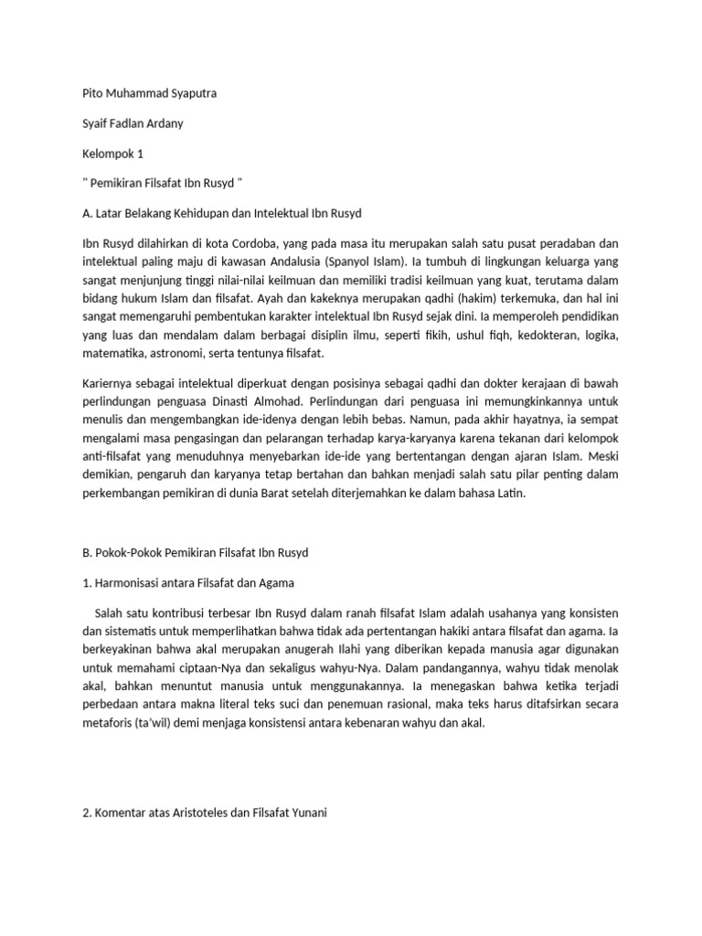 Pemikiran Filsafat Ibn Rusyd dan Warisannya | PDF