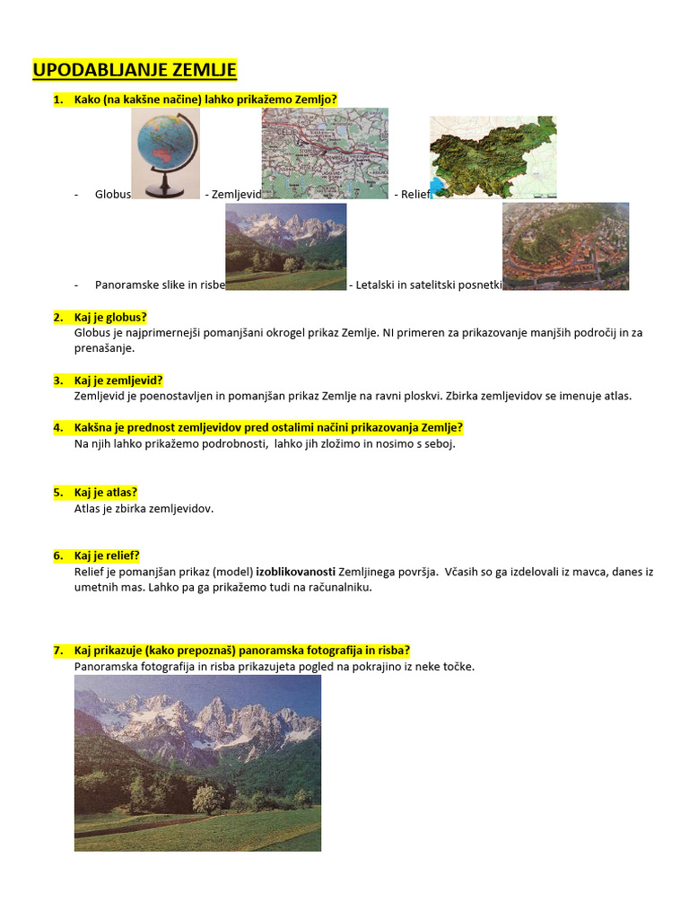 Upodabljanje zemlje, geo. lega, zemljevidi, orientacija | PDF