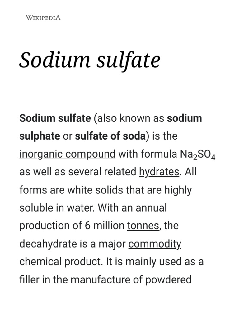Sodium Sulfate - Wikipedia | PDF | Chemical Substances | Chemical Compounds