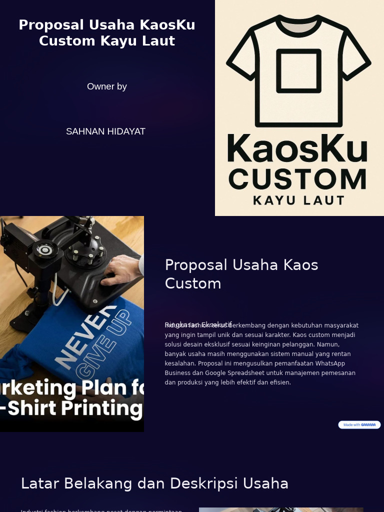 Proposal Usaha Kaos Custom Dengan Sistem Informasi Pemesanan | PDF