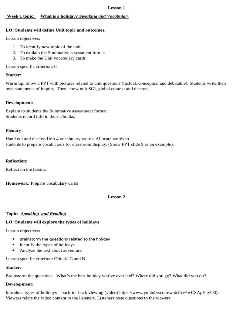 Lesson Plans Week 1 - LP1-2-3 | PDF | Vocabulary | Lesson Plan