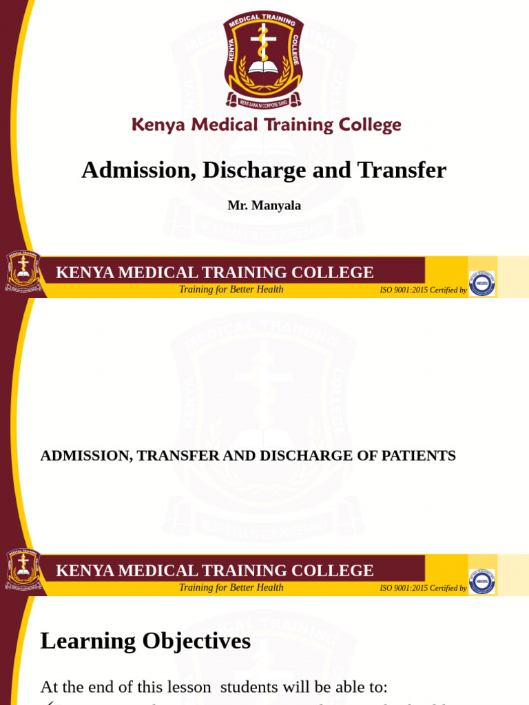 Admission, Discharge and Transfer of A Patient-Tuesday | PDF | Patient ...