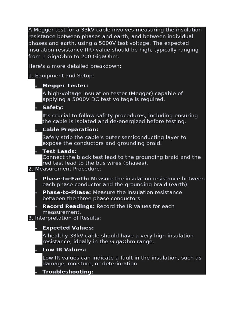 33kV cable IR testing | PDF