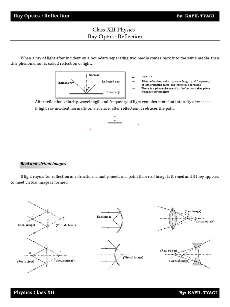 Class XII Physics Ray Optics by Kapil Sir | PDF | Reflection (Physics ...