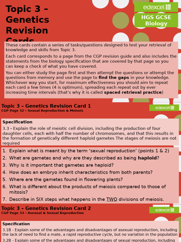 Topic 3 – Genetics Revision Cards | PDF | Dna | Dominance (Genetics)