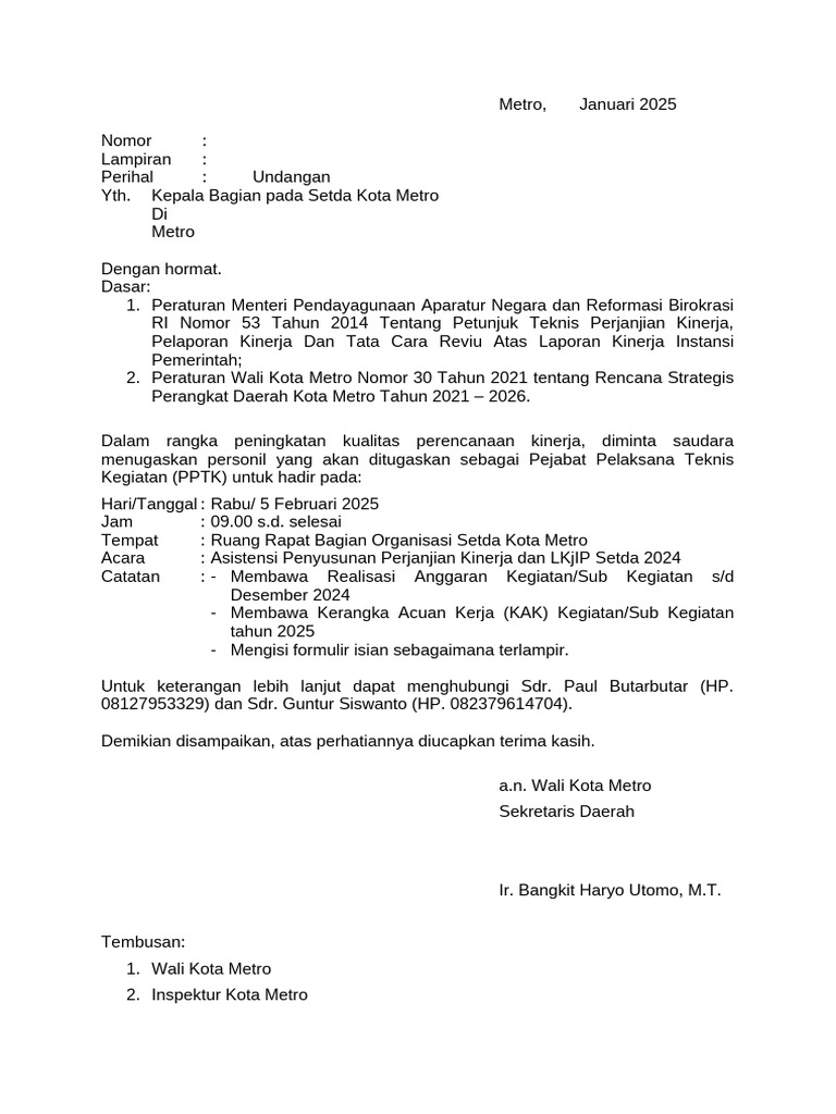 Undangan - Asistensi PK Setda | PDF