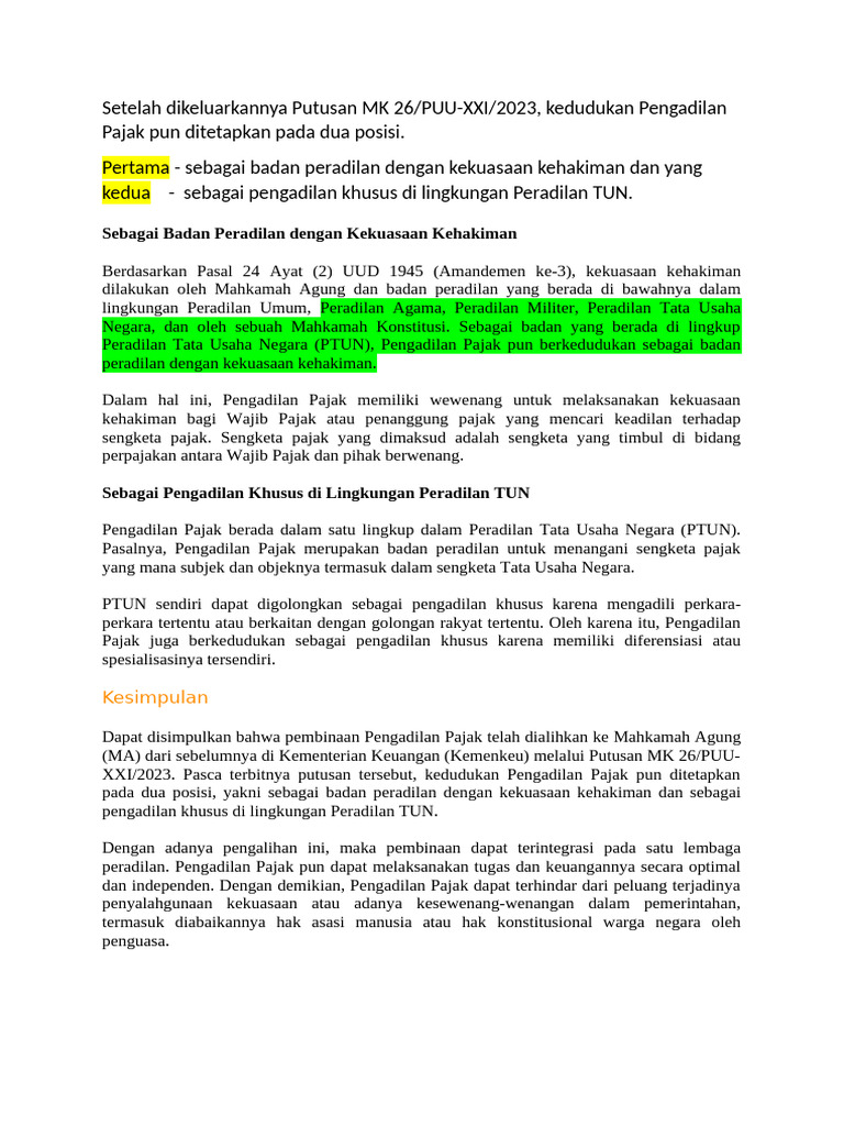 Setelah Dikeluarkannya Putusan MK 26 Puu-Xxi 2023 | PDF