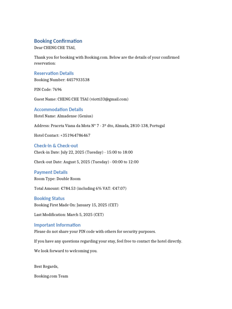 Booking Confirmation | PDF