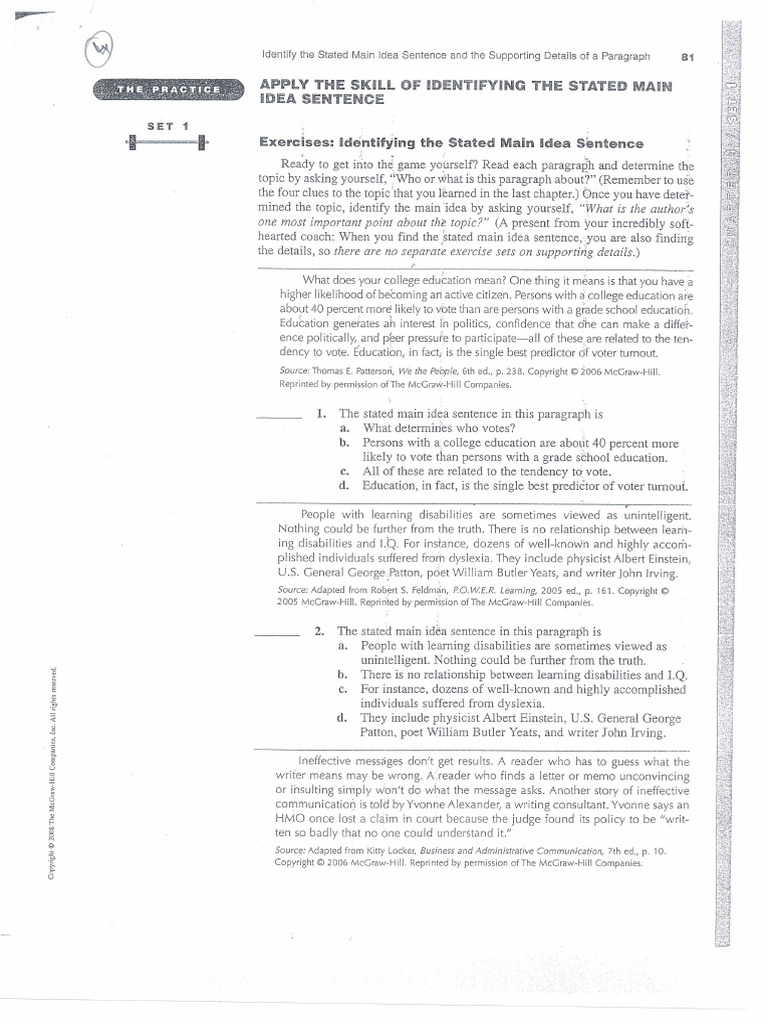 PDF Practice Chapter 4 Stated Main Idea Exercises Fall 2023 - 2024 | PDF