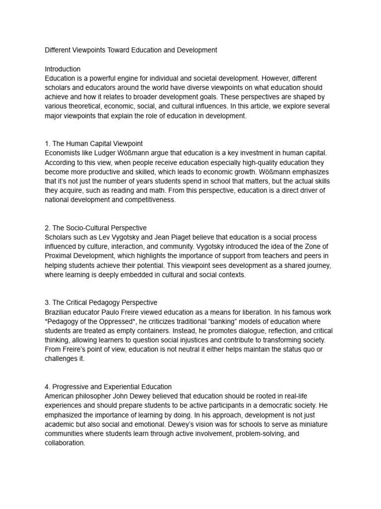 Different Viewpoints Toward Education and Development | PDF | Learning ...