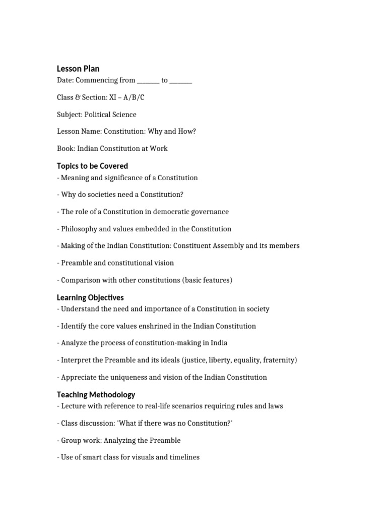 Lesson Plan - Constitution Why and How | PDF | Constitution | Democracy