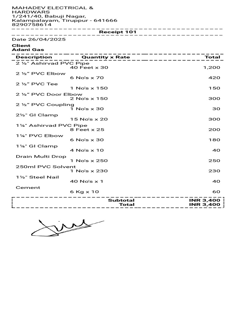 Plumbing Materials Bill | PDF