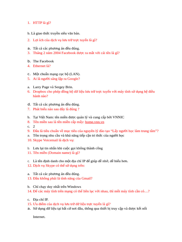 Đáp Án Phần Luyện Tập Môn Nhập Môn Internet & Elearning | PDF