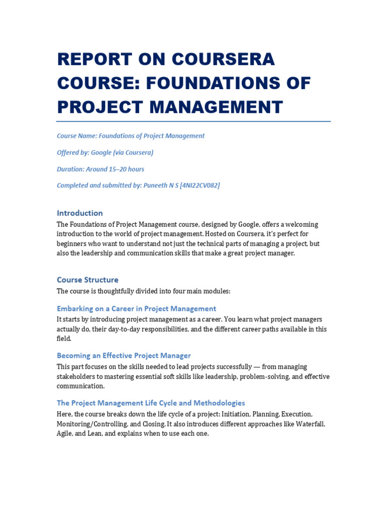 Foundations of Project Management Report | PDF | Project Management ...
