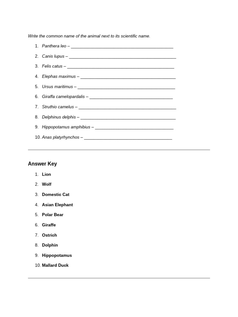 (Quiz) Animal Scientific Name | PDF