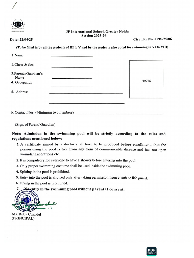 Circular No 06 ( Swimming Consent Form) | PDF