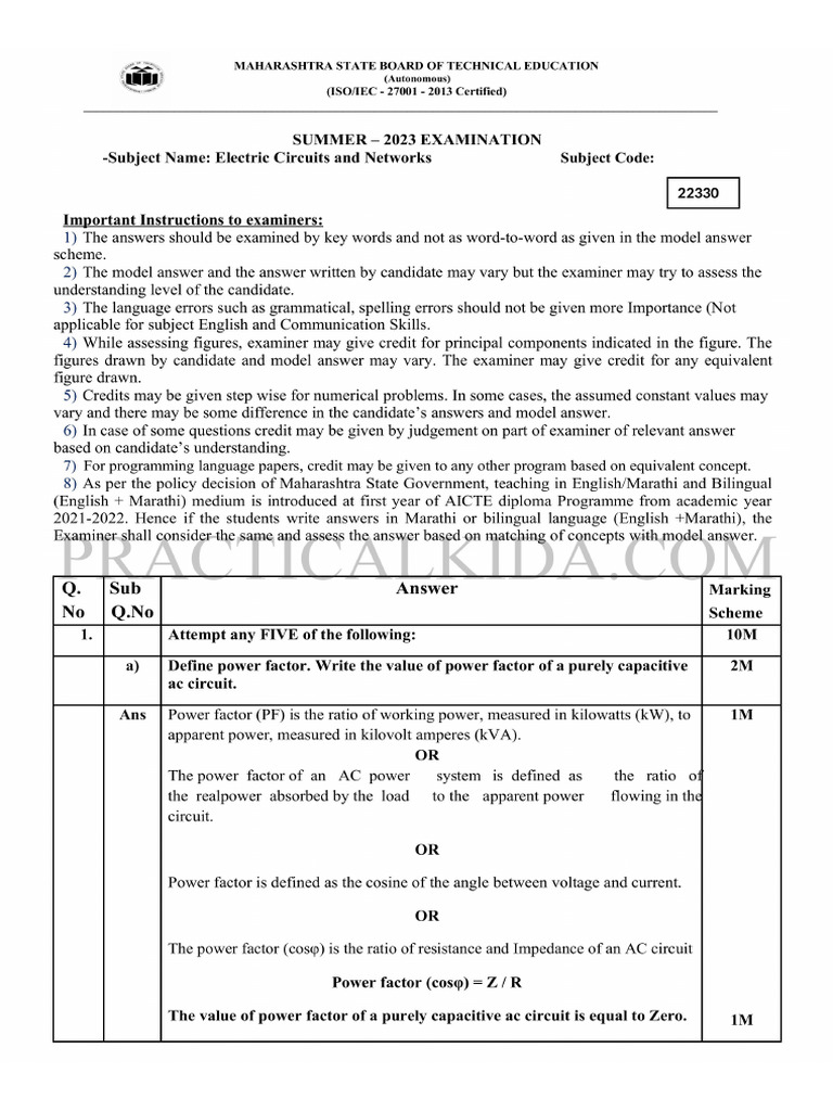 ECN 313332 MSBTE Summer Model Answer | PDF