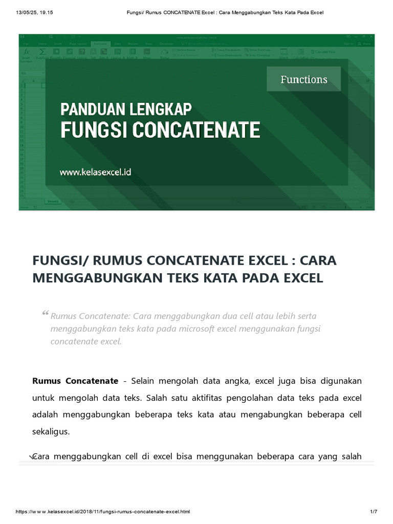 Fungsi - Rumus CONCATENATE Excel - Cara Menggabungkan Teks Kata Pada ...
