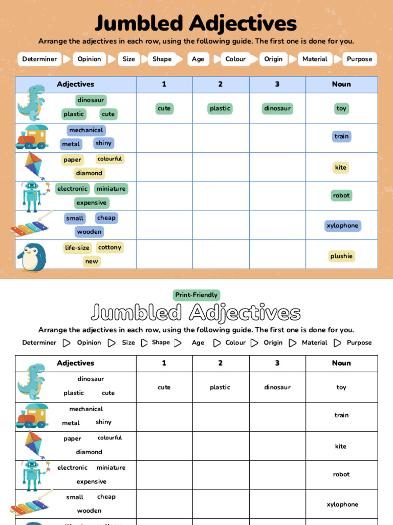 Order of Adjectives (Jumbled Setence) | PDF | Adjective | Stuffed Toys