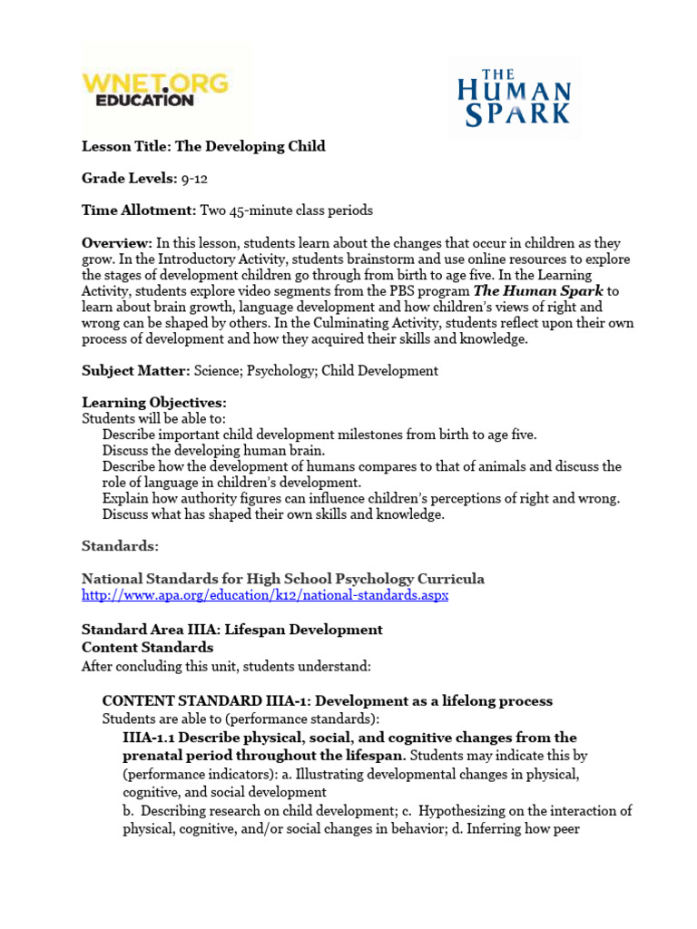 Child Development Lesson FINAL | PDF | Child Development | Behavioural ...