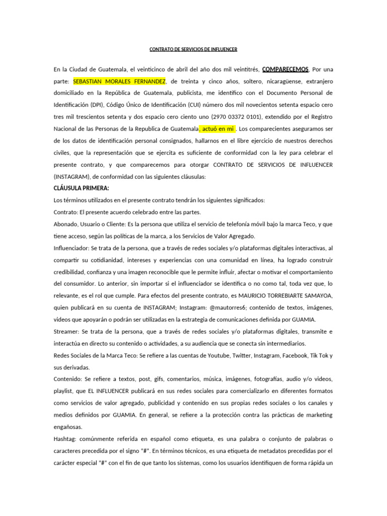 Contrato de Servicios Influencer | PDF | Hashtag | Publicidad