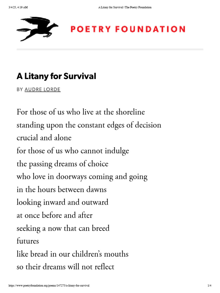 A Litany For Survival - The Poetry Foundation | PDF