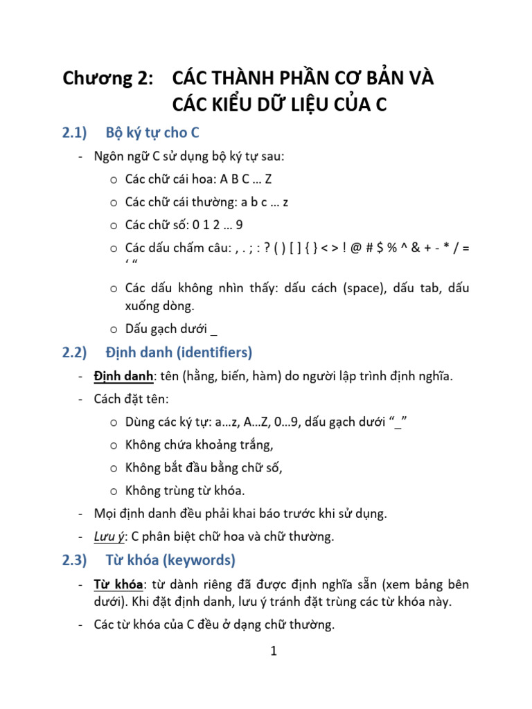 Bai Giang - Ngon Ngu Lap Trinh C - Ch2 | PDF