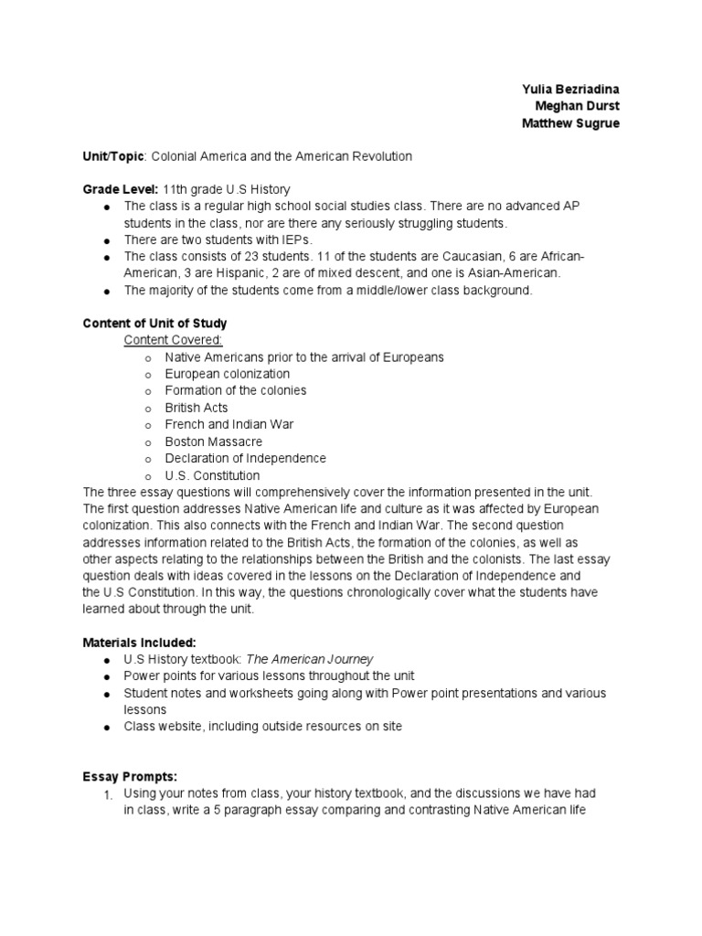 Essay Questions On Colonial America and The American Revolution | PDF ...