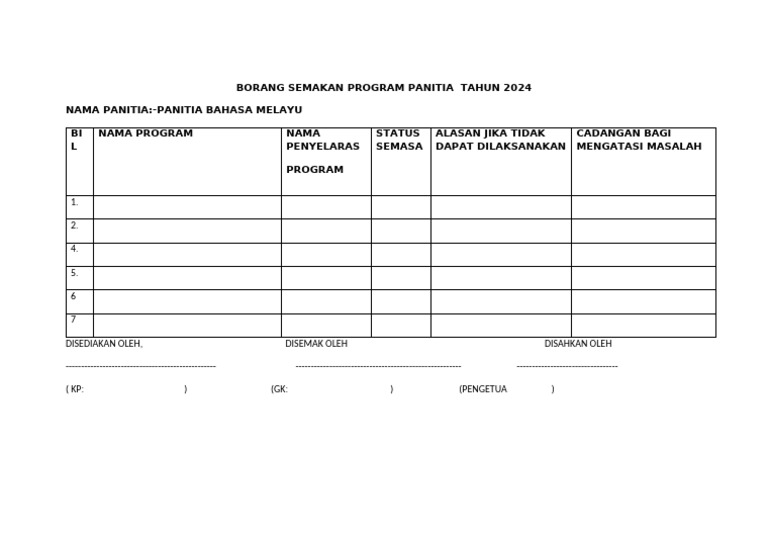 Borang Semakan Program Panitia Tahun 2024 | PDF