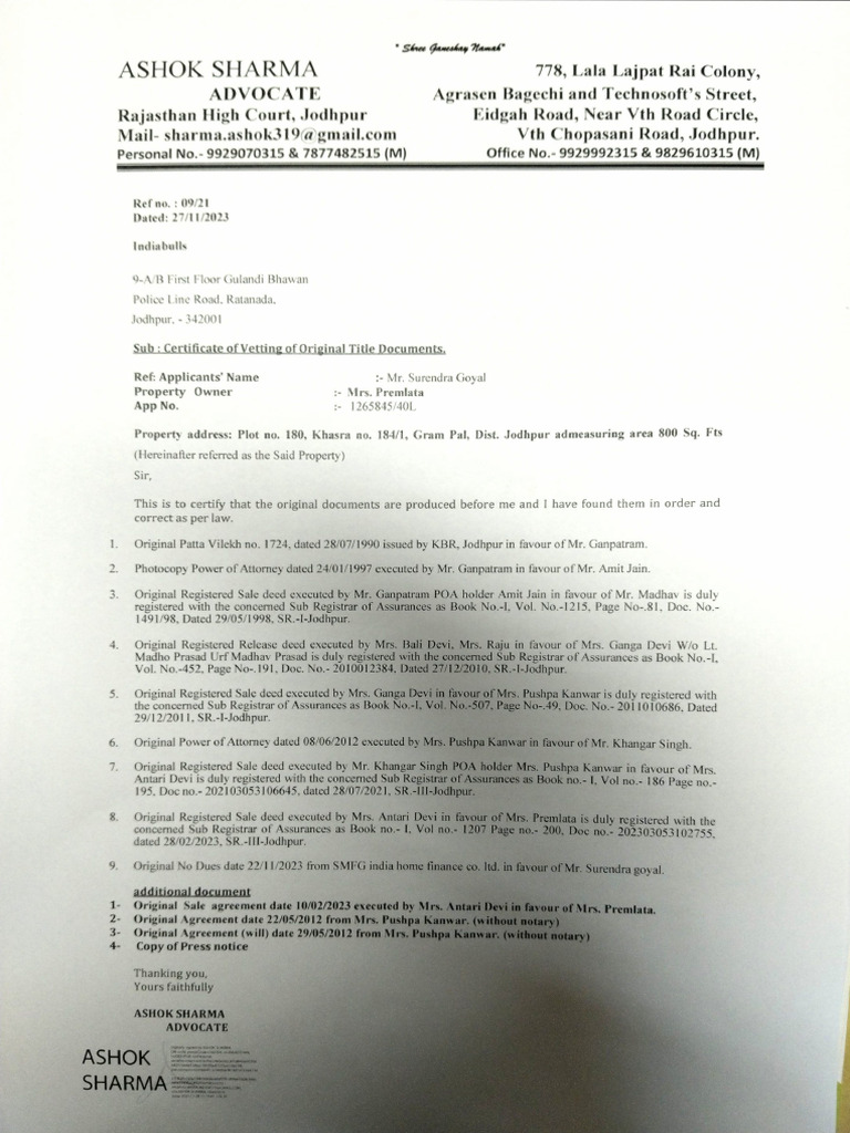 Surendra Goyal Property Paper | PDF