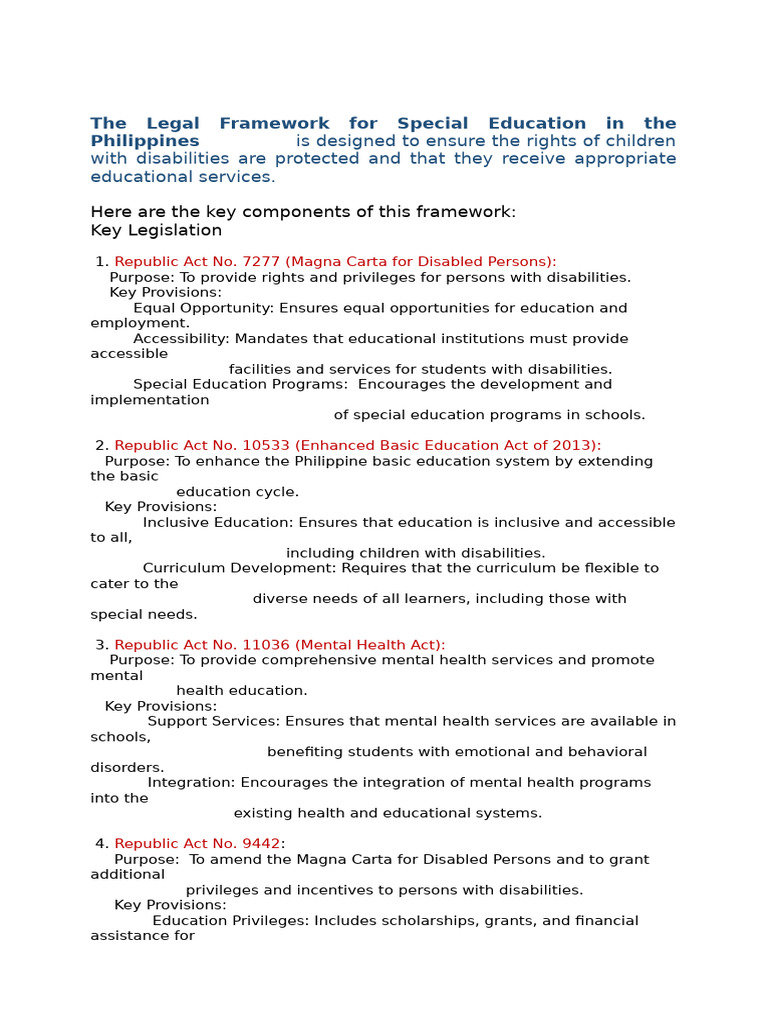 The Legal Framework For Sped in The Phils | PDF | Special Education ...